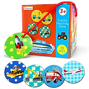 Memory Card Game-16 Pairs Transportation Theme Memory Matching Games for Kids 3 and Up,Memory Matching Game for Toddlers,Non Toxic Preschool Learning Activities