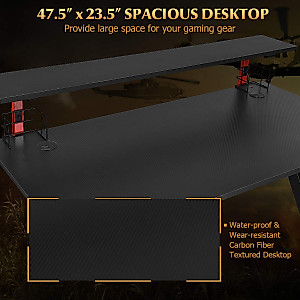 Tangkula Gaming Desk, Professional Gamer Workstation with Cup Holder, Headphone Hook, Handle Rack, Ergonomic PC Gaming Table with Monitor Stand, E Sports Computer Desk Table for Home, Office (Black)