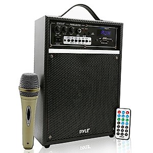 Pyle 300 Watt Outdoor Indoor Wireless Bluetooth Portable PA Speaker 6.5 inch Subwoofer Sound System with USB SD Card Reader, Rechargeable Battery, Wired Microphone, FM Radio, Remote - PWMAB250BK