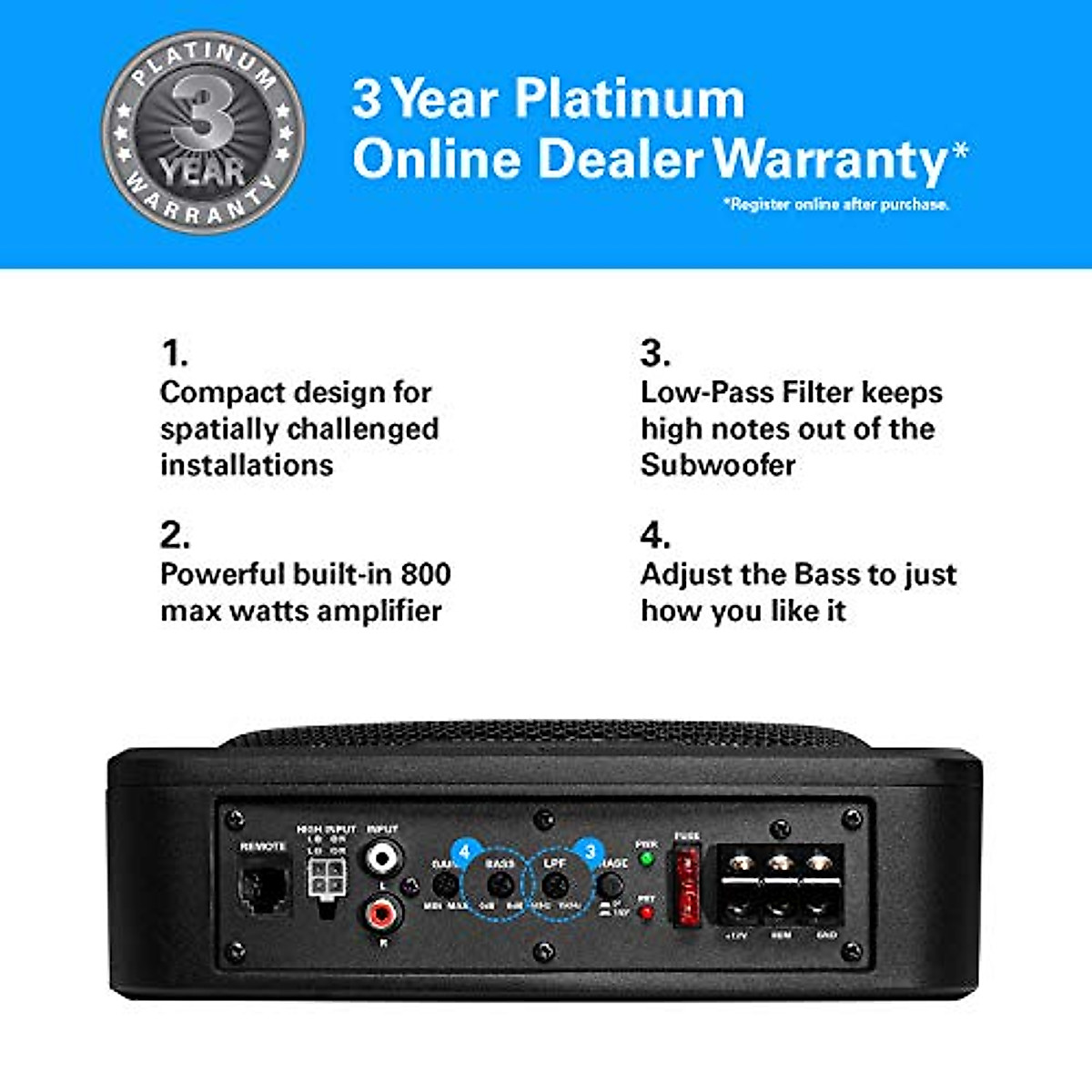 BOSS Audio Systems BAB8 Amplified Car Subwoofer - 800 Watts Max Power, Low Profile, 8 Inch Subwoofer, Remote Subwoofer Control, Great for Vehicles That Need Bass But Have Limited Space