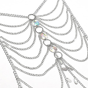 Connie Cloris Women's Sexy Body Chain Suit Fashion Halter Bra Chain Body Jewelry (206-D-Silver color)