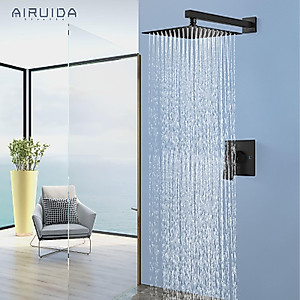 Airuida Shower Faucet Set Bathroom Rain Shower System SUS304 Stainless Steel Single Handle With Male Threads Rough-in Valve Shower Trim Kit 12 Inch Wall Mount Shower Head Matte Black