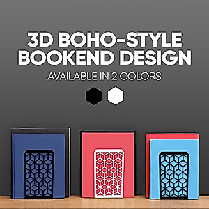 3D Metal White Bookends for Heavy Books, Premium Boho Book Ends for Office, Sturdy Book Stopper, Rustproof and Durable Bookends Decorative Unique for Home, 7 (L) x 4.75 (W) inches, 1 Pair - Geomod