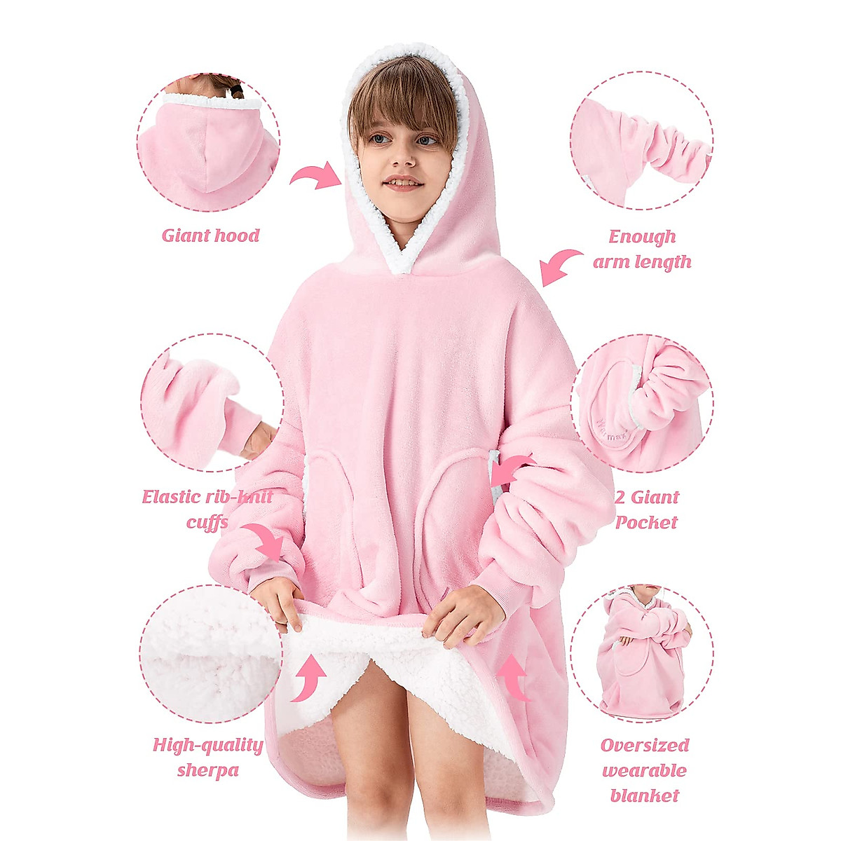 Century Star Wearable Blanket Hoodie for Kids 6-10YR Oversized Hooded Thick Cozy Fleece Sherpa Soft Warm Weighted Sweatshirt Girls Boys Kids Cat