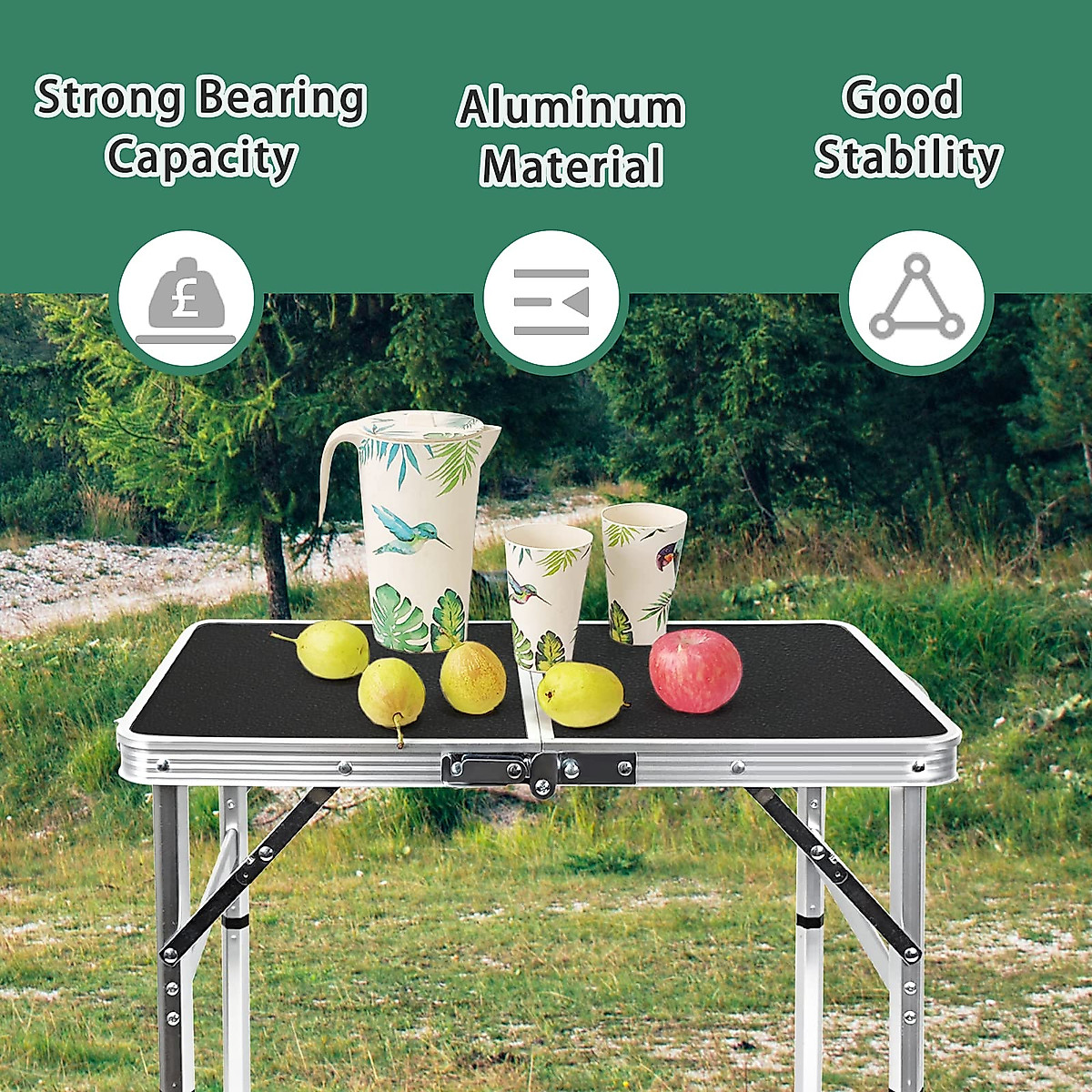 HQTrailTrekker Small Camping Table Lightweight Folding Table Height Adjustable Picnic Table Patio Table Easy Set Up Dinner Table Portable Outdoor Tables for Beach Hiking Fishing BBQ