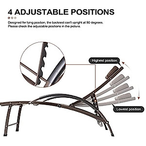 Crestlive Products Adjustable Chaise Lounge Aluminum Lounge Chair Five-Position Outdoor Recliner with Padded Headrest & Curved Armrest All Weather for Patio, Beach, Yard, Pool (2PCS Brown)