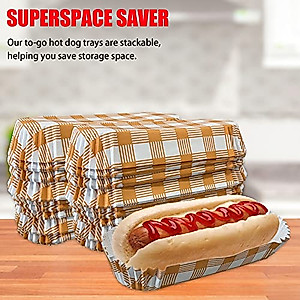 200Pcs Home Paper Hot Dog Trays- 6.49” Rectangular Fluted Hot Dog Tray - Disposable Hot Dog Wrappers - Rectangular Food Trays for to-Go Orders, Takeout, Concessions Stands, Festivals (Orange)