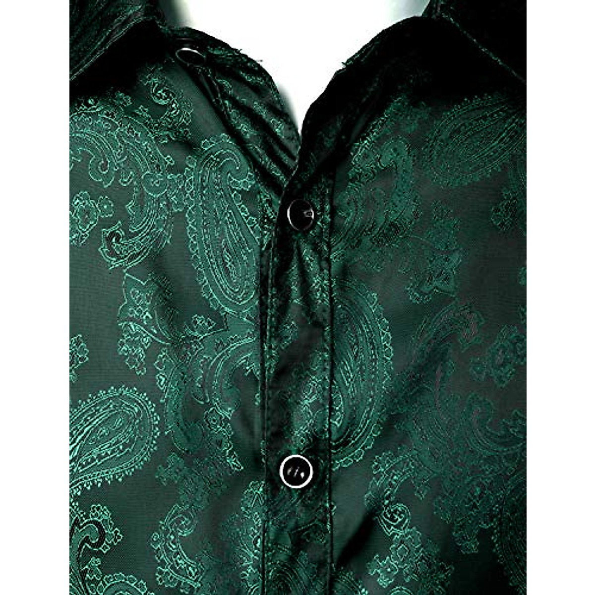 ZEROYAA Men's Paisley Jacquard Slim Fit Long Sleeve Button Up Dress Shirt for Party Prom ZLCL28-Emerald Small