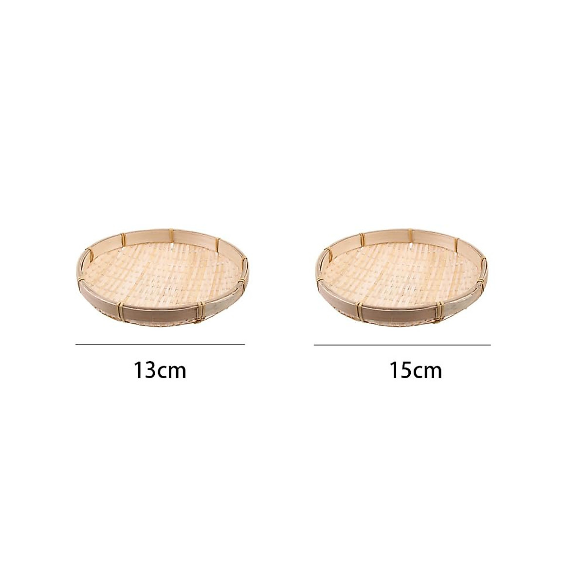 Vctitil 5.1inch/5.9inch Bamboo Basket Tray Fruit Holder Handmade Round Flat Basket Woven Round Dustpan Decor Ornaments Kitchen Storage(15cm)