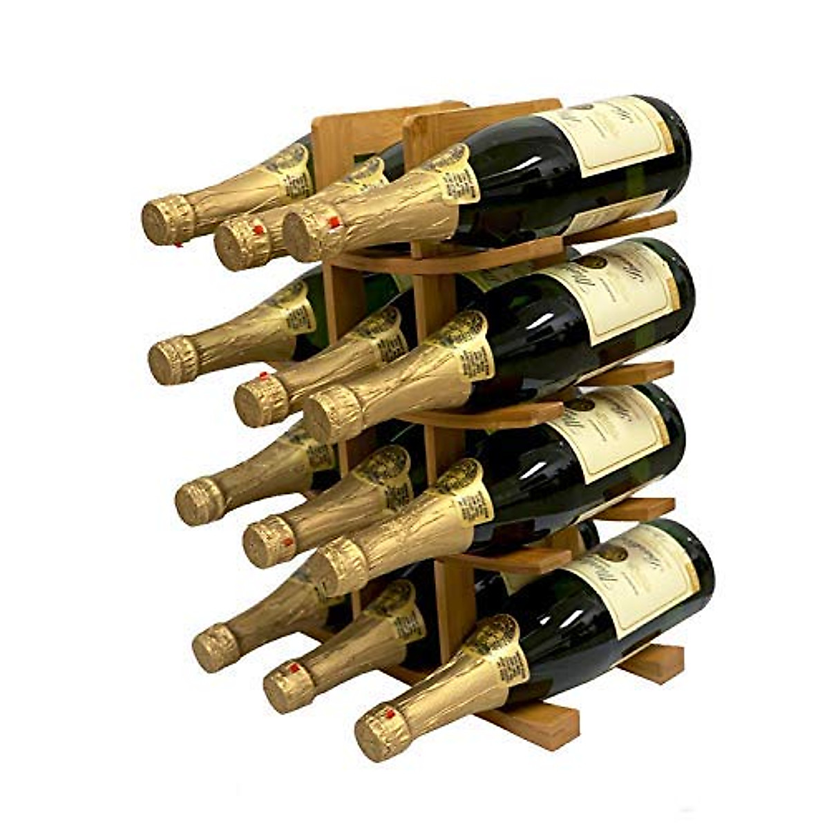 DECOMIL - 12 Bottle Wine Rack, Samurai Style & Stackable, Modular, Wine Storage Rack, Solid Bamboo Wine Holder Display Shelves, Wobble-Free (12 Bottle Capacity - Samurai Style Capacity)