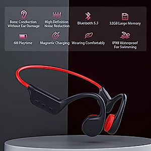 FOLEY Bone Conduction Headphones, IPX8 Waterproof Underwater Headphones for Swimming Wireless Bluetooth 5.3 Build-in 32GB Memory and Microphone MP3 Player Open Ear Headsets for Diving/Cycling/Running
