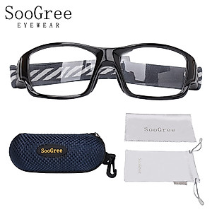 SooGree Sport Glasses Goggles Basketball Soccer Football Sports Protective Eyewear Goggles Anti Collision Safety Glasses-Replaceable Prescription Lens (8031 Black Frame Black Pad)