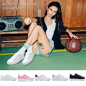 Vepose Women's 8003 Fashion Lace Up Comfortable Casual Tennis Sneakers,White,Size 8M US(CJY8003 White Pink 08)