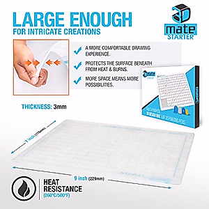 3Dmate Starter - Transparent 3D Pen Mat 9 x 7 Inches - Flexible Two-Sided Heat-Resistant Silicone - 3D Pen Accessories Compatible with Stencils - STEM Activity for Kids, Adults