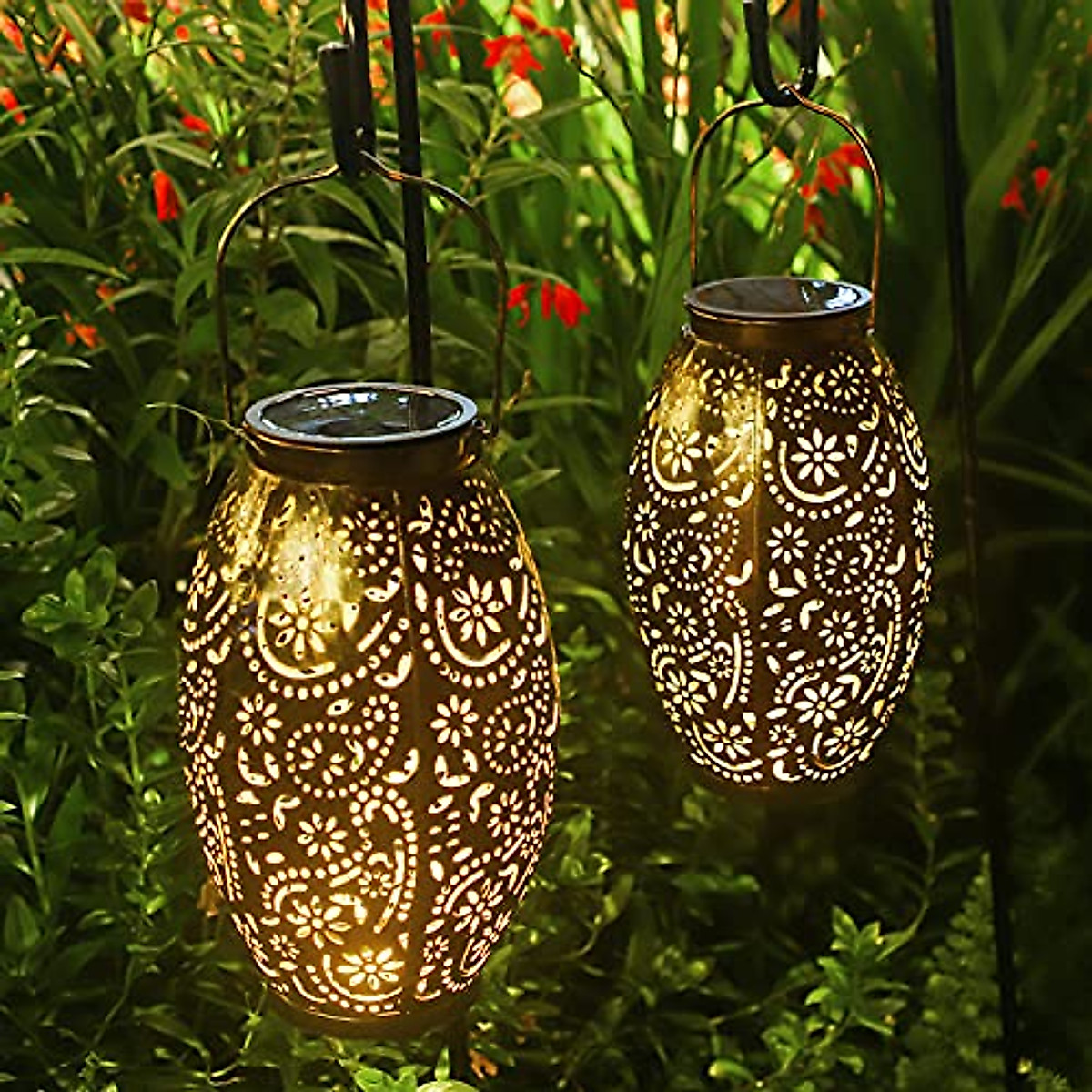 ANTING Solar Lantern Lights Outdoor Hanging Garden Solar Lanterns with Handle LED Light Waterproof Solar Powered Retro Metal Lanterns Decorative for Table Patio Yard Pathway Courtyard Porch