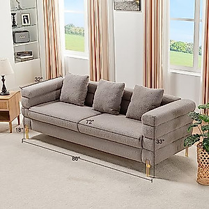 AMERLIFE Modern Sofa Couch, 24''Extra Deep Seat Sofa for Living Room, 85 inch Oversized Sofa, 3 Seat Sofa, Sectional Couch Set, Grey