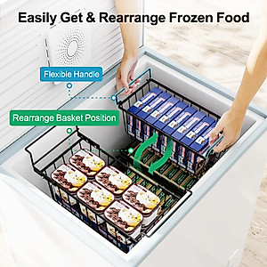 iSPECLE Freezer Organizer Bins - Fit 7 Cu.Ft Chest Freezer, Expand from 15.8" to 18.1" (L) Deep Freezer Organizer Bins, 2 Pack Small Hanging Freezer Baskets for Chest Freezer, Black