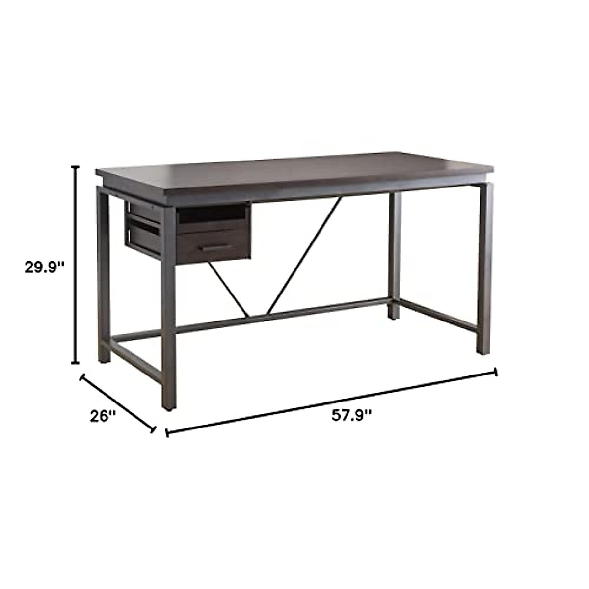 Studio Space 58" Modern Wood, Simple Style Study Laptop Computer Desk Home Office Workstation with Motion Storage Drawer and Metal Frame, Brown