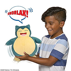 Pokemon Snooze Action Snorlax Plush, 10-Inch Plush Toy - Features Over 20 Authentic Snorlax Sounds, with 2 Modes of Play: Asleep & Awake, Plus Vibrating Belly - Eats Pecha Berry (Included)