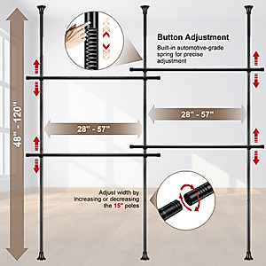 Closet Organizer Clothes Rack, Heavy Duty 4-Tier Adjustable Free Standing Laundry Drying Garment Rack, Floor to Ceiling Clothing Hanger Tension Rod Closet System Wardrobe Storage Matt Black
