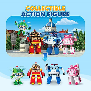 Robocar Poli 4 Pack Poli + Amber + Roy + Helly Transforming Robot Toys, 4" Transformable Action Figure Toy, Emergency Vehicle Playset, Holiday Birthday Rescue Car Toys Gift for Boys Girls Age 1-5