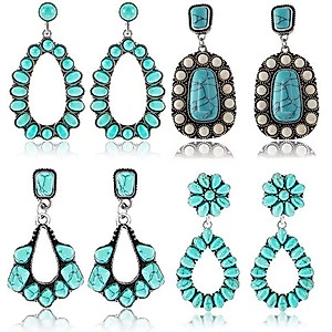 Zhang shine Turquoise Earring Bohemian Style Flowers Dangle Drop Fashion Vintage Valentine Women Jewelry