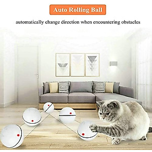Pakoo Interactive Cat Toys Ball Smart Automatic Rolling Kitten Toys USB Rechargeable Motion Ball + Spinning Led Light with Timer Function The Best Entertainment Exercise Gift for Your Kitty