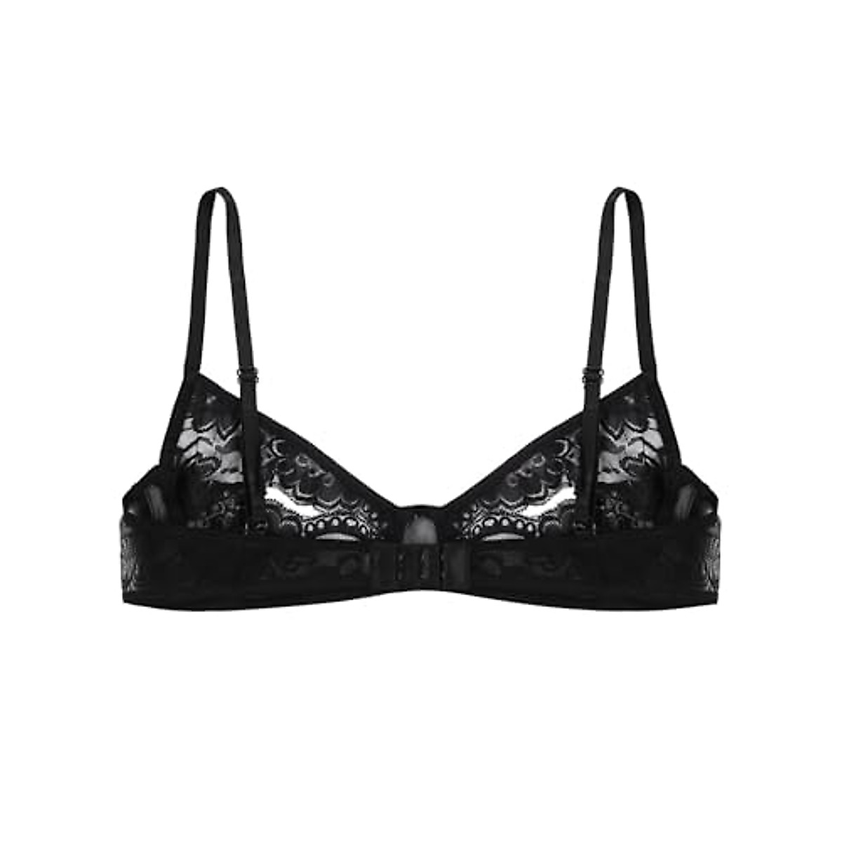 renvena Women's Lace Floral Portrait Open Tip Bra Wire-Free Unlined Push-up Triangle Bralette Top Nightwear Blacktype B X-Large