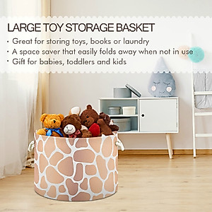 ALAZA Rose Gold Giraffe Print Animal Storage Basket Gift Baskets Large Collapsible Laundry Hamper with Handle, 20x20x14 in