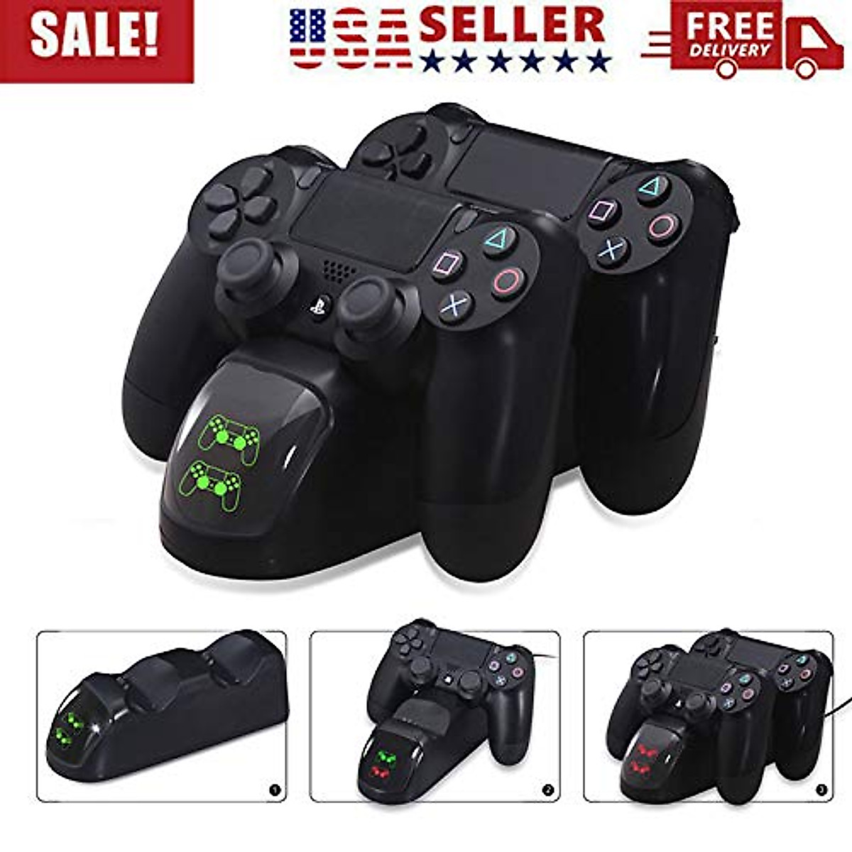 DERCLIVE Controller Charger Dual Controller Charging Dock Station with Charging Status Display Screen for PS4 / PS4 Slim / PS4 Pro Controller
