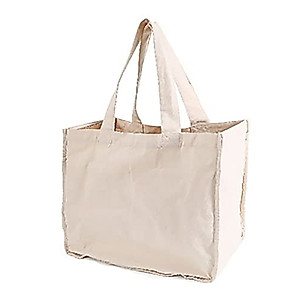 LONGTEN Reusable Grocery Bags Large Shopping Bags Cotton Eco Tote Bags Durable Canvas Bags Foldable Bags Compartment multi-pocket Design Beige