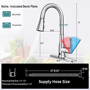 Giantex 304 Stainless Steel Touchless Kitchen Faucet, 360 Degree Swivel High Arc Single Handle Hands-Free Faucet w/Pull Down Sprayer, Brushed Nickel Motion Sensor Sink Faucet w/ 3 Spray Functions