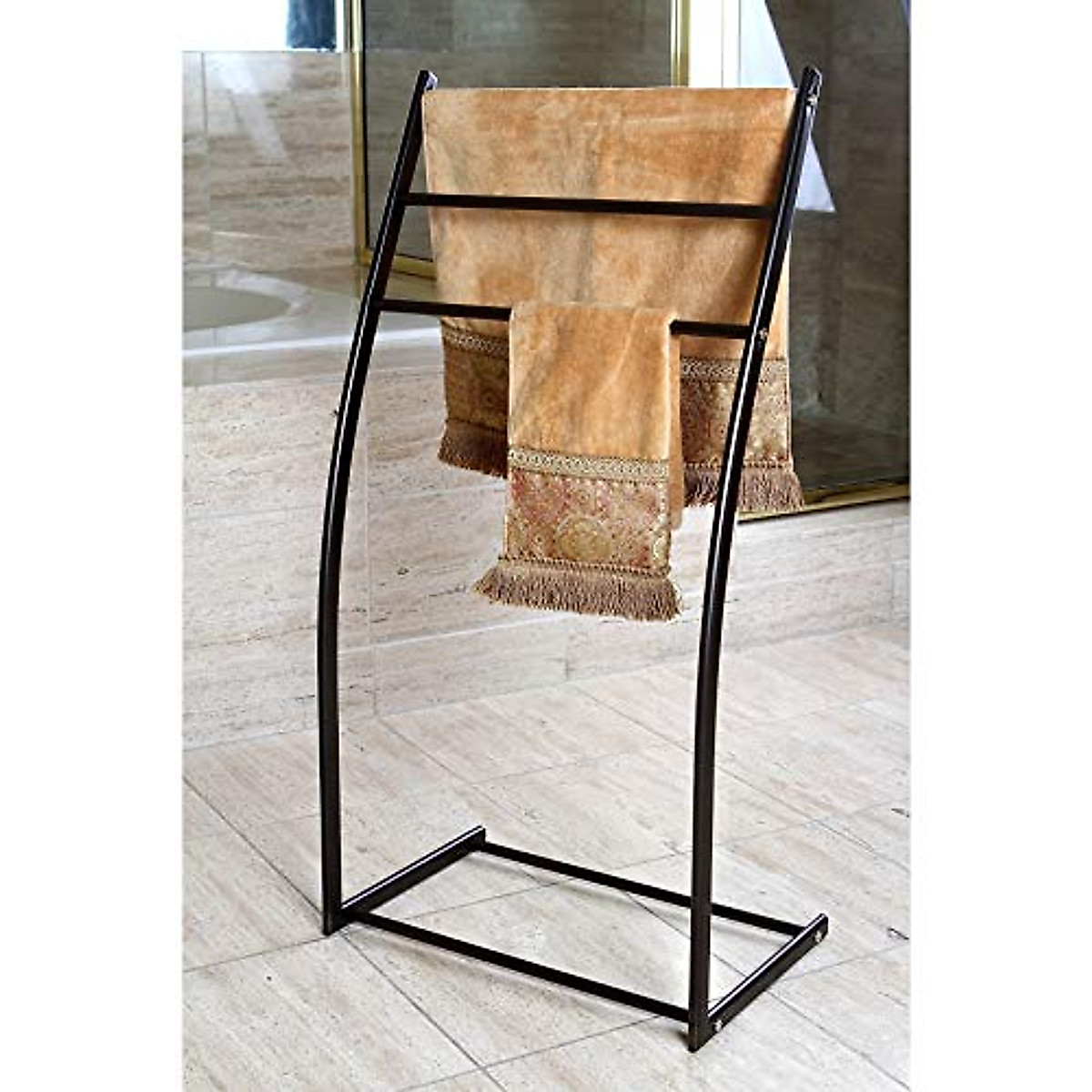 34 Inch Standing Pedestal Towel Holder Bronze Tiered Drying Rack 3 Tower Bar Stand for Farmhouse Bathroom Rustic Country Antique Vintage Victorian Old Fashioned, Oil Rubbed Metal Iron