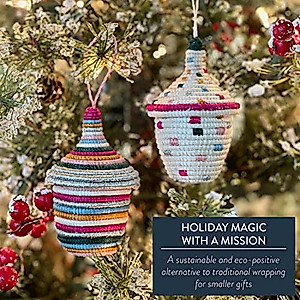 KAZI Small Mini Lidded Friendship Gift Basket Charm, A Token of Love and Friendship, Napkin Ring, Handbag Charm, Babyshower Gift, Made with Sisal, Eco-Friendly (Set of 2 Pink/Multicolored)