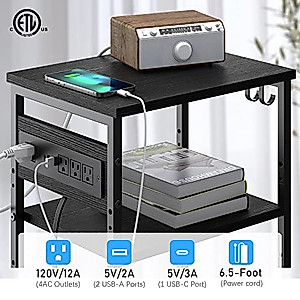 End Table with Charging Station, 3-Tier Side Table with PD 20W USB C Port and Outlets, Nightstand for Small Space Bedside Table with Storage Shelf for Living Room Bedroom, Furniture Plug-In Series