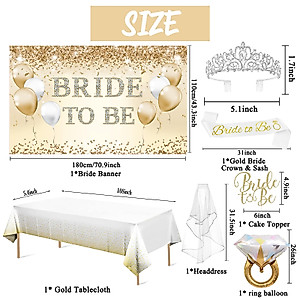 Trgowaul Bachelorette Party Decorations for Women, Gold Bride to Be Banner, Bridal Shower Tiara, Bride to Be Sash&Veil, Bride to Be Cake Topper Bridal Shower Party Decorations Set