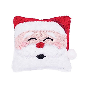 C&F Home 8" X 8" Happy Santa Hooked Pillow Petite Xmas Christmas Winter Decor Decoration Throw Pillow for Couch Chair Living Room Bedroom 8 x 8 Red