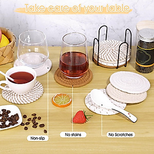 Billbotk 10 Pieces Boho Coasters for Drinks, Absorbent Drink Coasters with Holder, Cute Coaster Set for Boho Home Decor, Apartment Decor Aesthetic, Living Room Essentials, 4.3 Inches