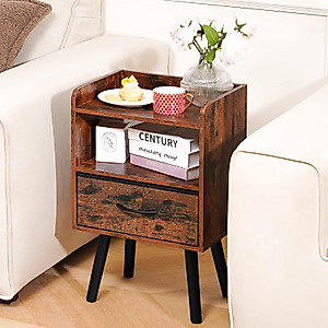 Yoobure Night Stand with Fabric Drawer, Modern Nightstand, Bedside Tables, Mid Century Nightstands with Open Storage Shelf, Wood Bedside Table, Small Night Stands for Bedrooms, 2-Tier Night Table