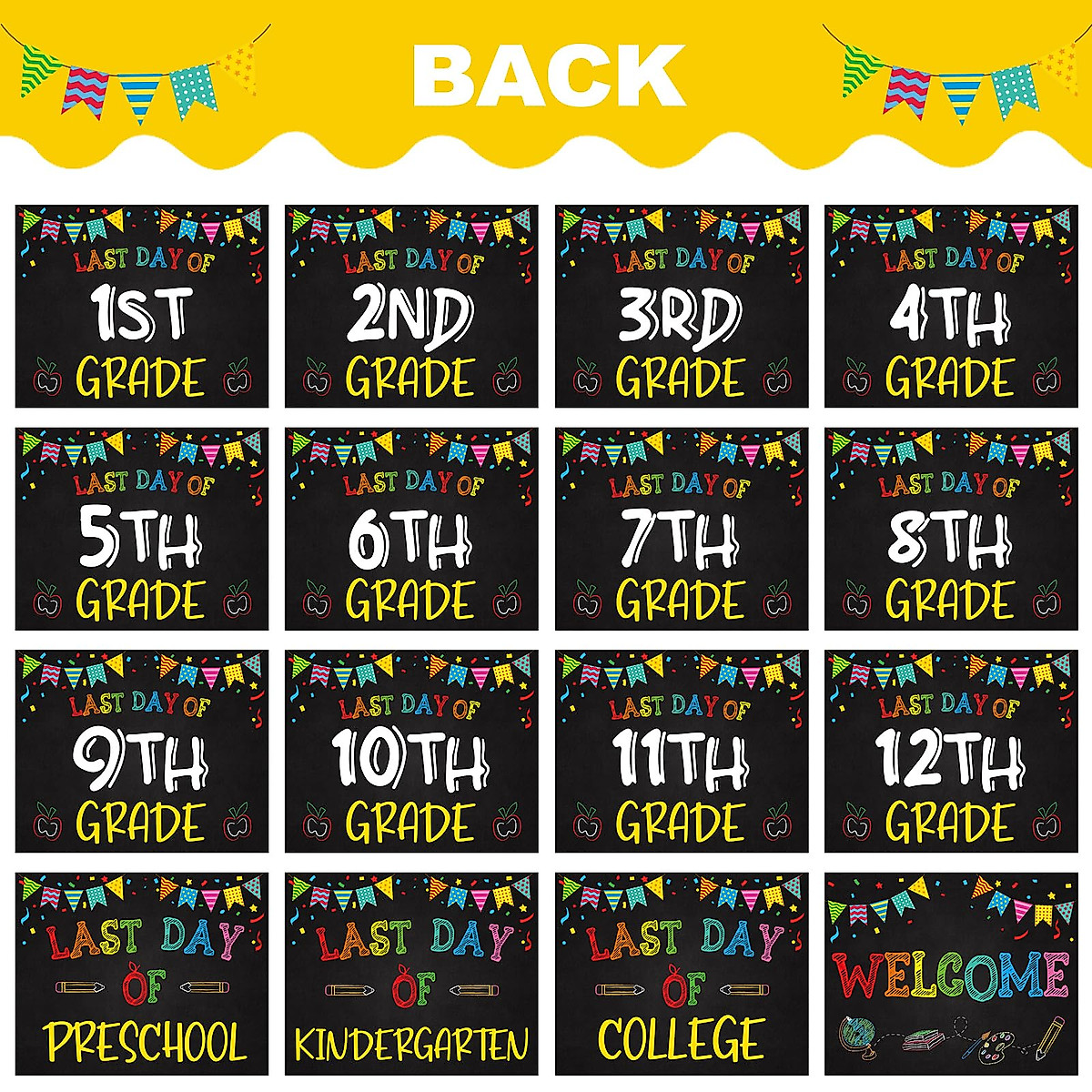 PETCEE First Day School Sign - 15 Grades First and Last Day of School Sign 8 x 10 for Kids Girls Boys Reusable Preschool Kindergarten to College Gifts