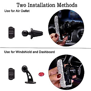 SUNCARACCL Bling Car Phone Holder Mini Car Dash Air Vent Automatic Phone Mount Universal 360°Adjustable Crystal Auto Car Stand Phone Holder Car Accessories for Women and Girls (White)