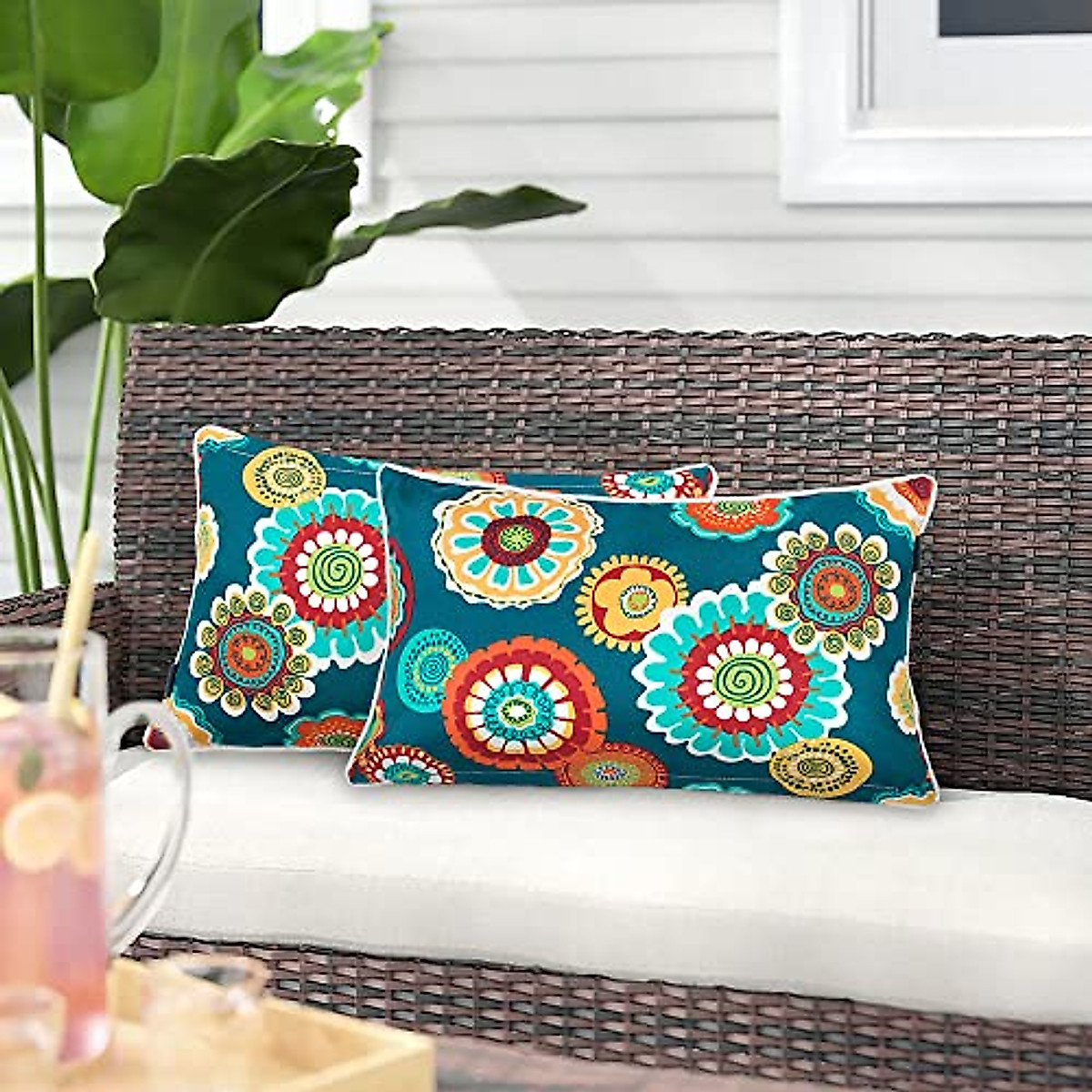 Magpie Fabrics Outdoor Waterproof Lumbar Pillow with Insert 2 Set(12"x19", Heronsbill Green)
