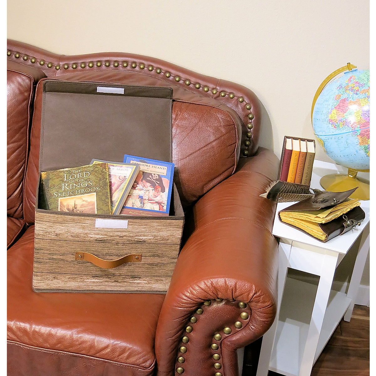 KaleaBoutique KB Foldable Storage Bins with Lids Fabric Collapsible Stacking Boxes, Closet Organizers Storage, Laundry Room Bins, Office Home Storage Bins (Set of 5 Bins, Reclaimed Wood)