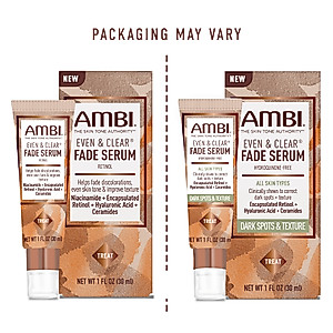 Ambi Even & Clear Fade Serum, Hyperpigmentation Treatment, Hydroquinone-free, Dark Spot Corrector, Results In As Little As 4 Weeks, Retinol, Hyaluronic Acid, Niacinamide, Ceramides, 1 Fl Oz
