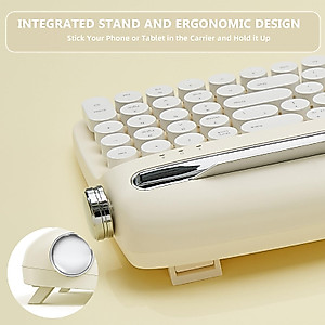 YUNZII Upgraded Wireless Typewriter Keyboard,with Retro Integrated Stand,USB-C/Bluetooth,Cute Round Keycaps, USB-C/Bluetooth Connection for Table, Phone, PC and Win/Mac/Android (B309, Ivory Butter)
