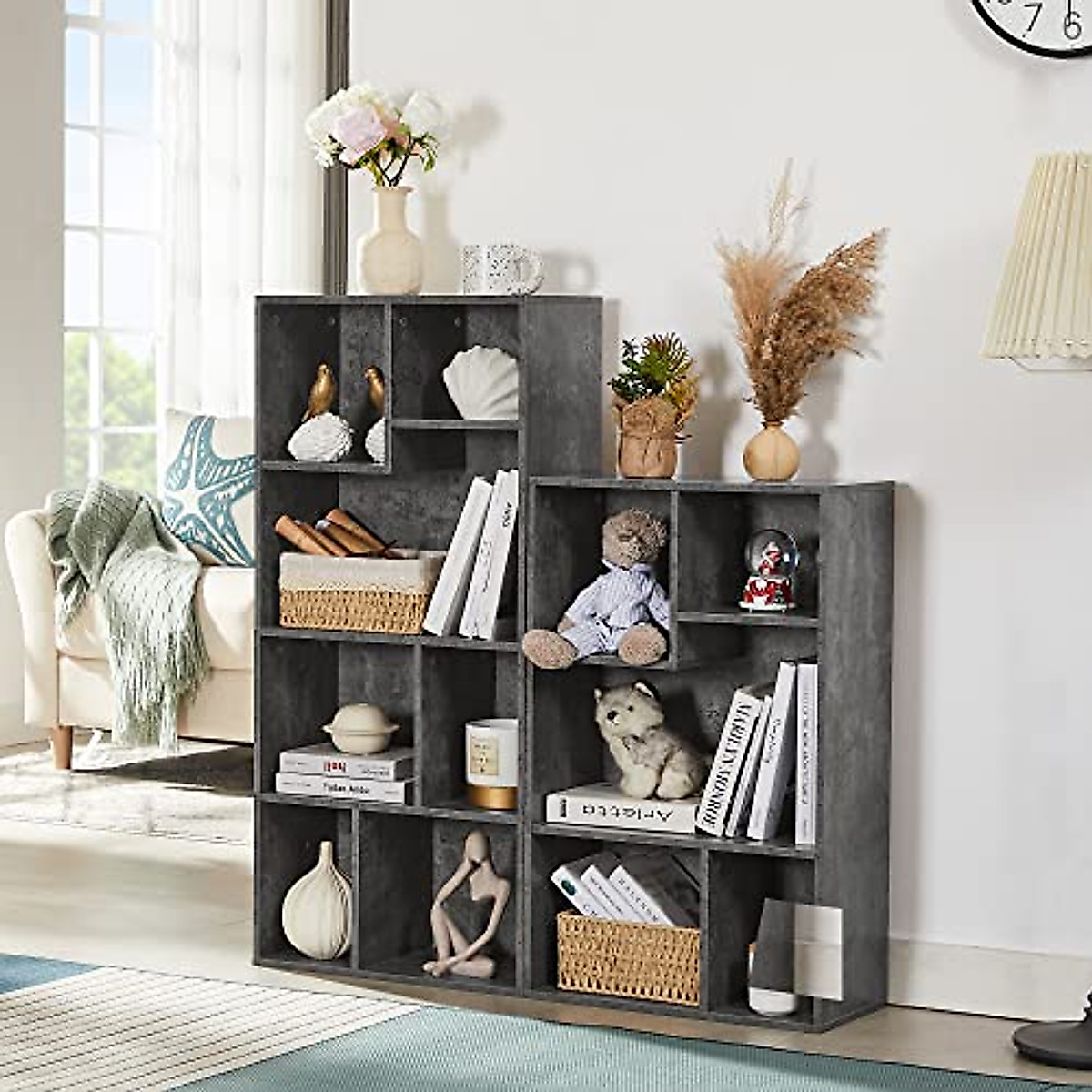 VECELO 31 Inch High Modern Bookcase, 3 Tier Bookshelves, 5 Cube Storage Organizer with Anti-tip Kit, Different Height Open Storage Fits Most Books, Easy to Install, Grey