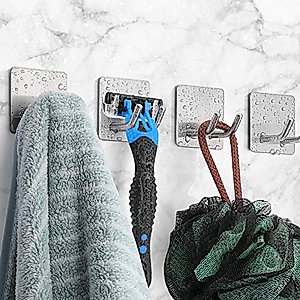 YasTant 4 Pcs Premium Heavy Duty Adhesive Hooks Wall Hangers for Bathroom, Self Stick Hooks for Hanging Heavy Duty, Self Adhesive Razor Holder for Shower Wall Inclined