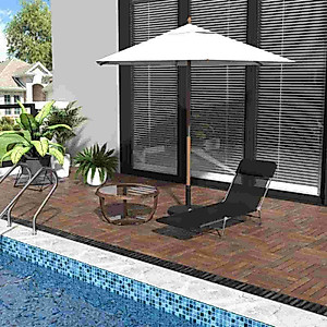 MEZHI Outdoor Lounge Chair with Reclining Backrest and Pillow, Folding Sun Chair (Black)