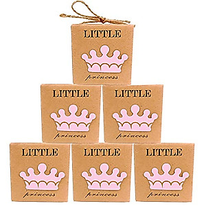 50pcs Little Princess Baby Shower Favor Boxes + 50pcs Twine Bow, Candy Bag Rustic Kraft Paper Gift Box for Baby Shower Party Supplies Cute 1st Birthday Girl Decoration