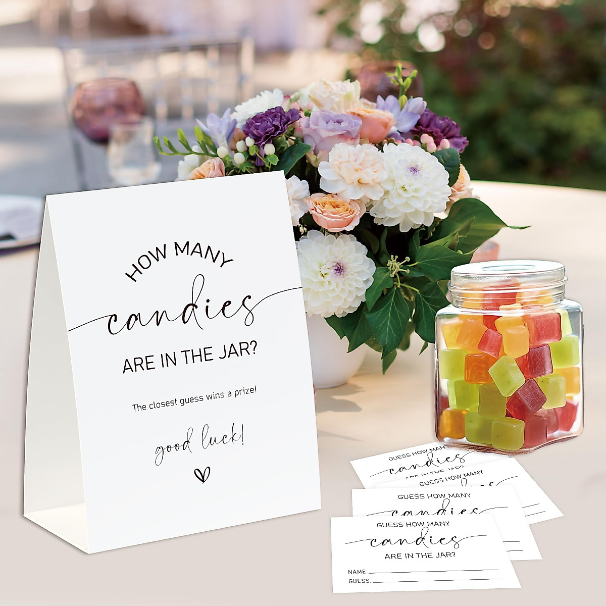 UHADRE Guess How Many Candies Game(One Sign with 50 Cards),Baby Shower Game, Bridal Shower Game, Minimalist Baby Shower, How Many Cards, Candy Guessing Game Sign and Cards Set-GCD02